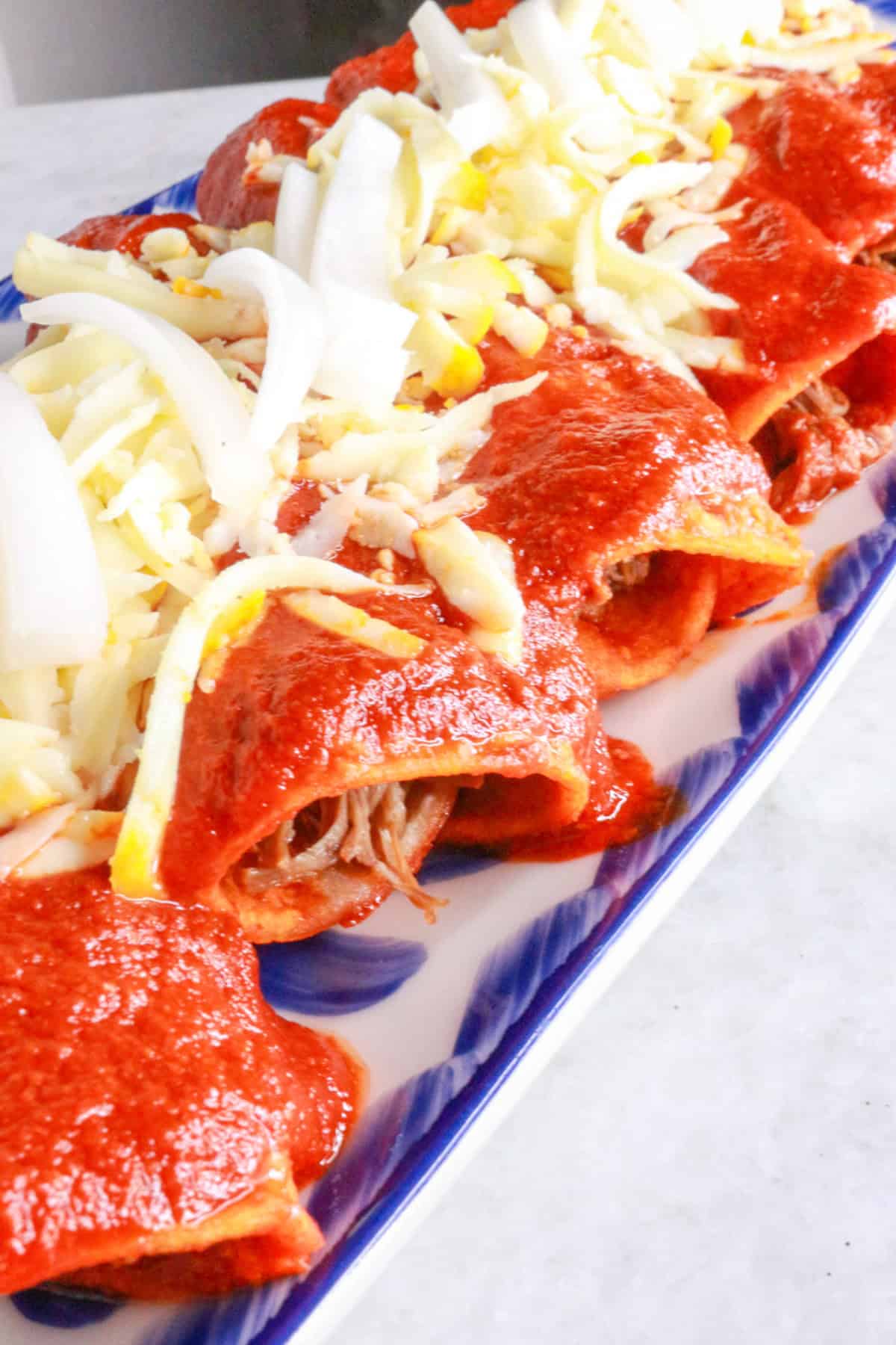 Authentic Enchiladas Rojas with Shredded Beef