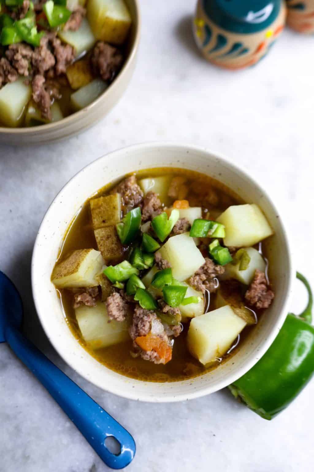 Caldillo de Carne Molida (Ground Beef Stew with Jalapeño)