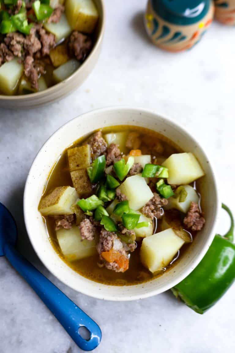 Caldillo de Carne Molida (Ground Beef Stew with Jalapeño)